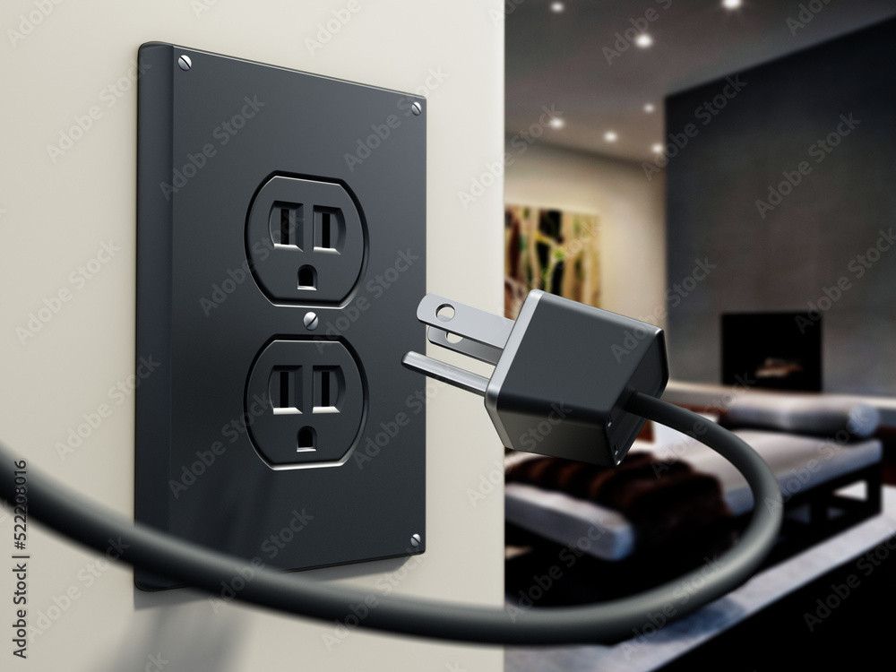 USA type AC power plug and socket on the wall. 3D illustration Stock ...