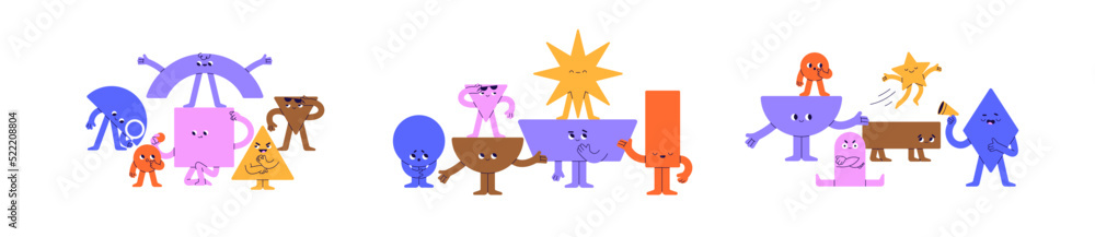 Cute geometric shapes characters communication, interaction. Abstract ...