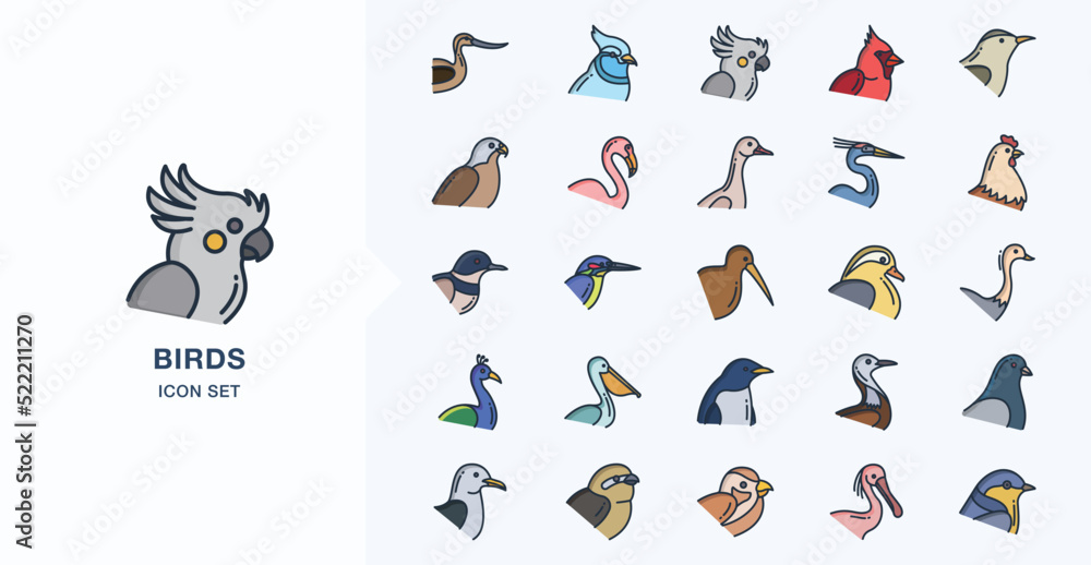 Variety of Birds linear coloured icon set Stock Vector | Adobe Stock