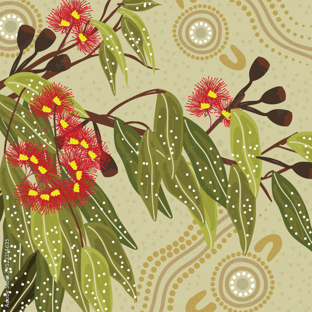 Aboriginal art vector painting with gumtree Stock Vector | Adobe Stock