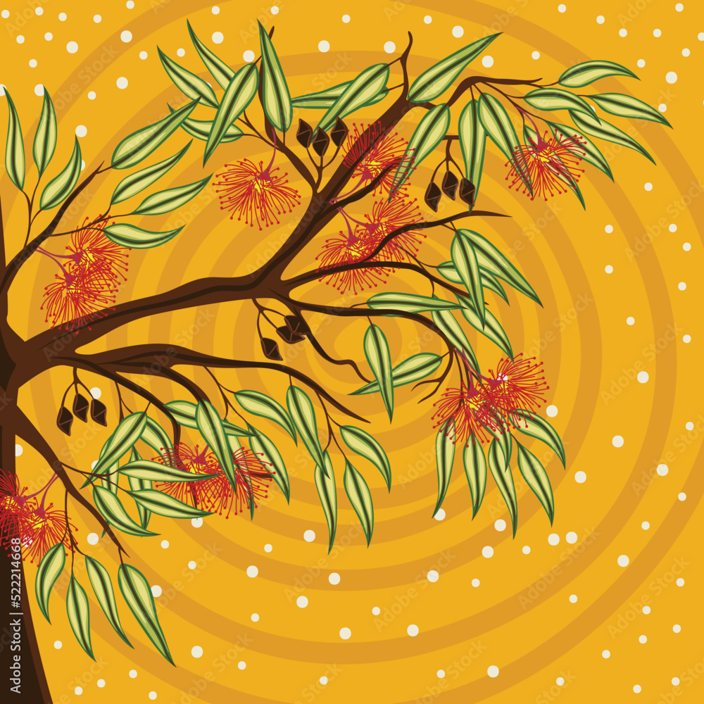 Aboriginal dot artwork with gumtree Stock Vector | Adobe Stock