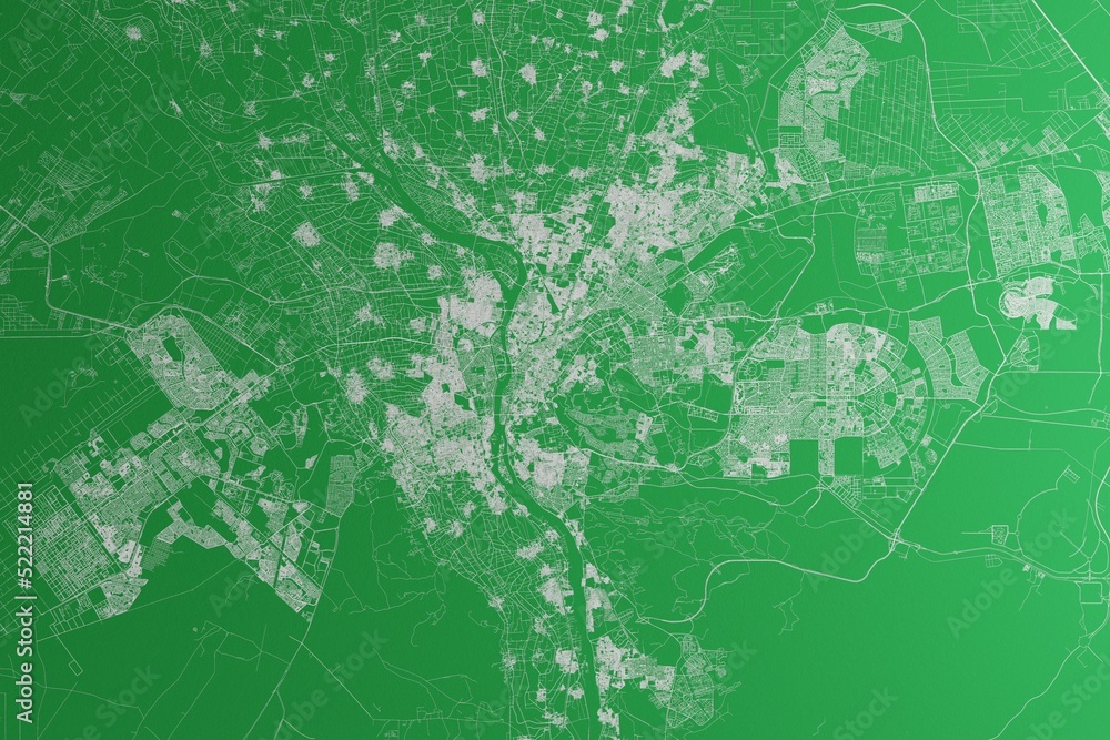Map of the streets of Cairo (Egypt) made with white lines on green ...