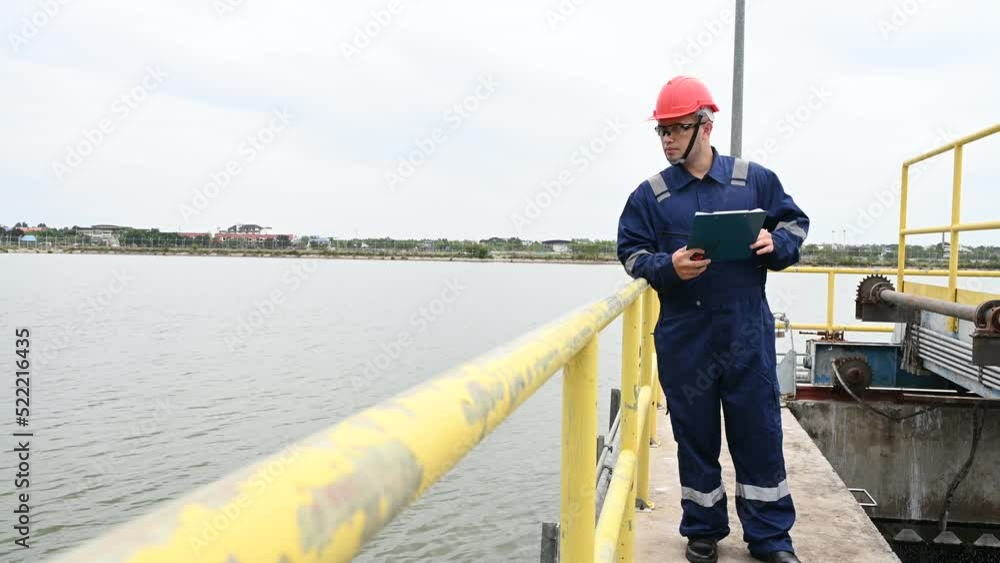 Water plant maintenance technicians, mechanical engineers check the ...