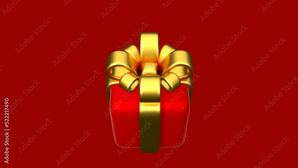 Single red gift box with yellow ribbon rotates 3d 4K looped animation ...