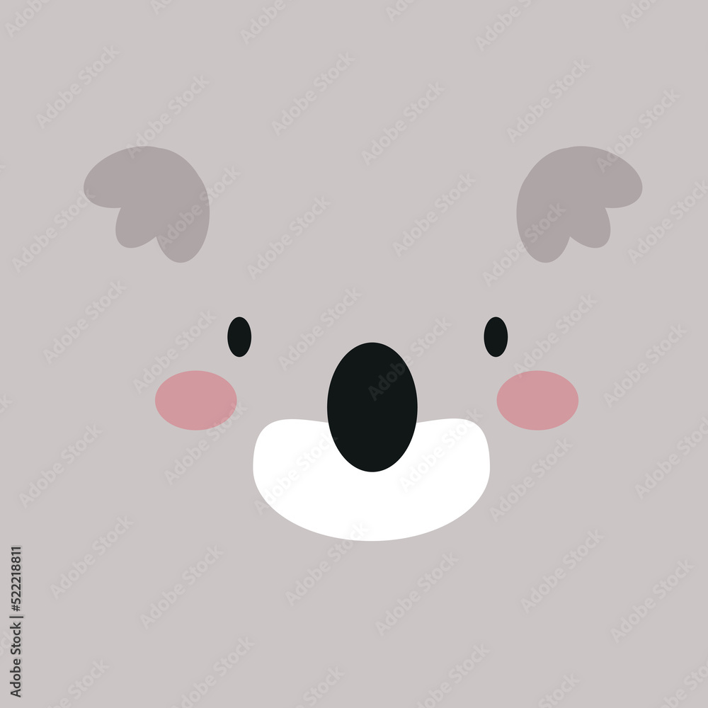 Cute koala face, bear muzzle, animal head, portrait. Nursery character ...