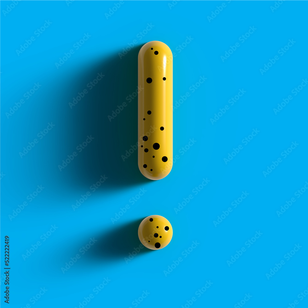 3d vector yellow bubble plastic typographic symbol of Exclamation point ...