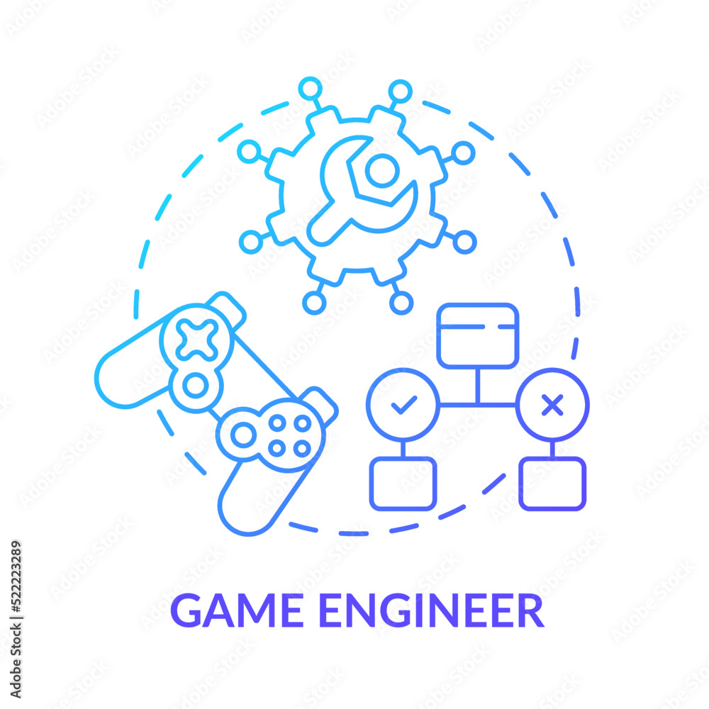 Game engineer blue gradient concept icon. Entertainment field. Game dev ...