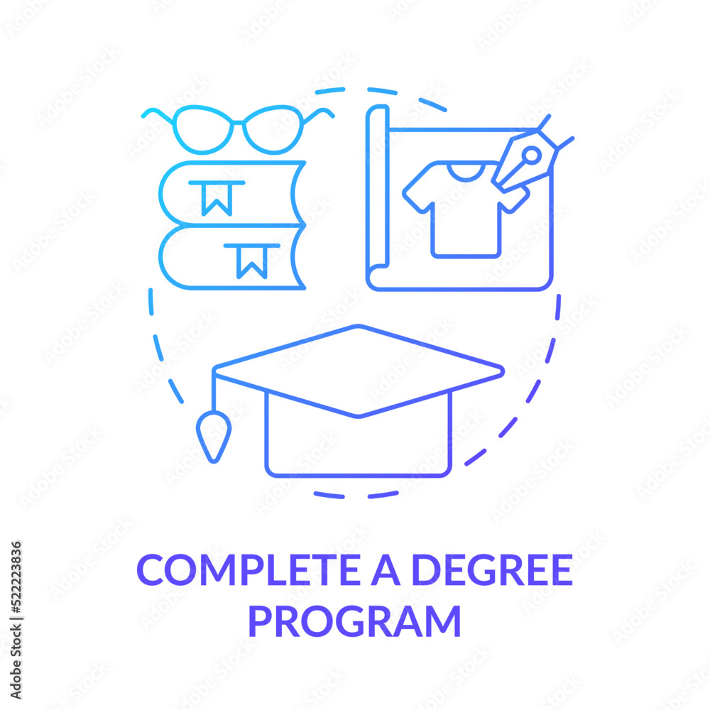 Complete degree program blue gradient concept icon. Professional ...