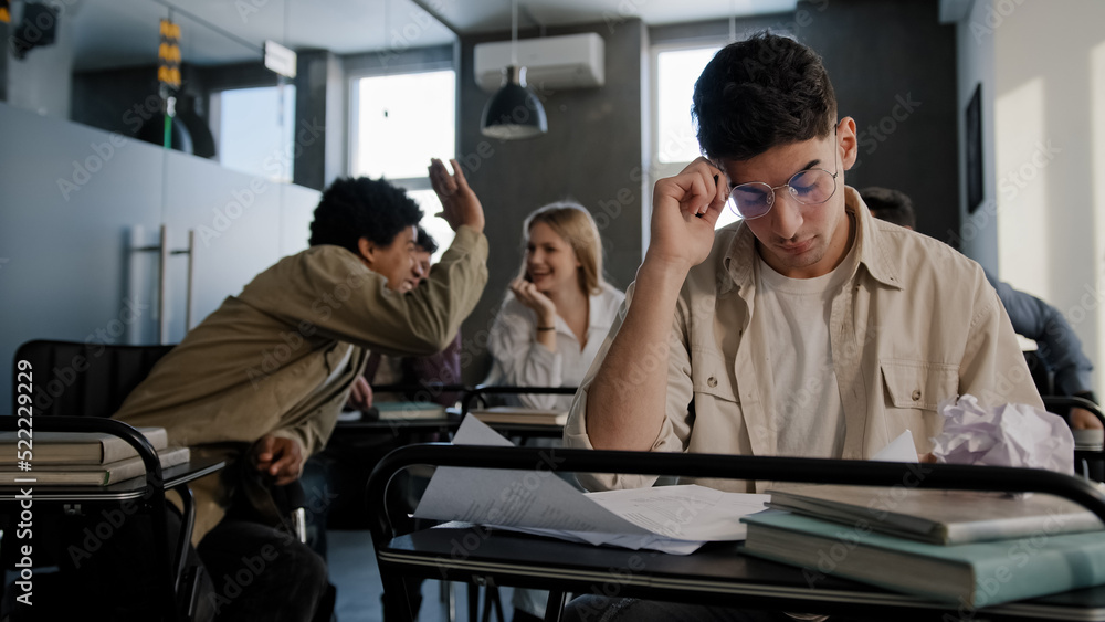 Sad worried upset disappointed caucasian student nerd wearing glasses ...