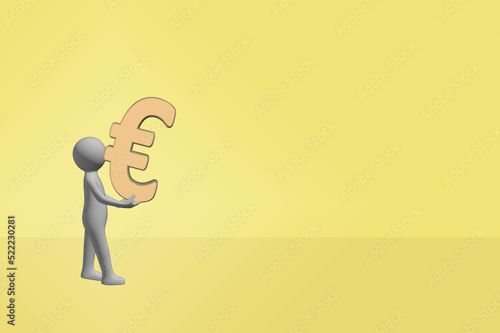 man carrying money concept 3D figure carrying a 3D gold metal euro ...