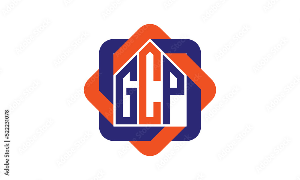 GCP three letter real estate logo with home icon logo design vector ...