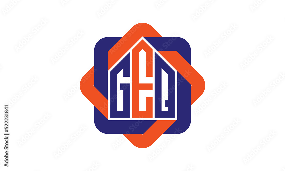 GEQ three letter real estate logo with home icon logo design vector ...