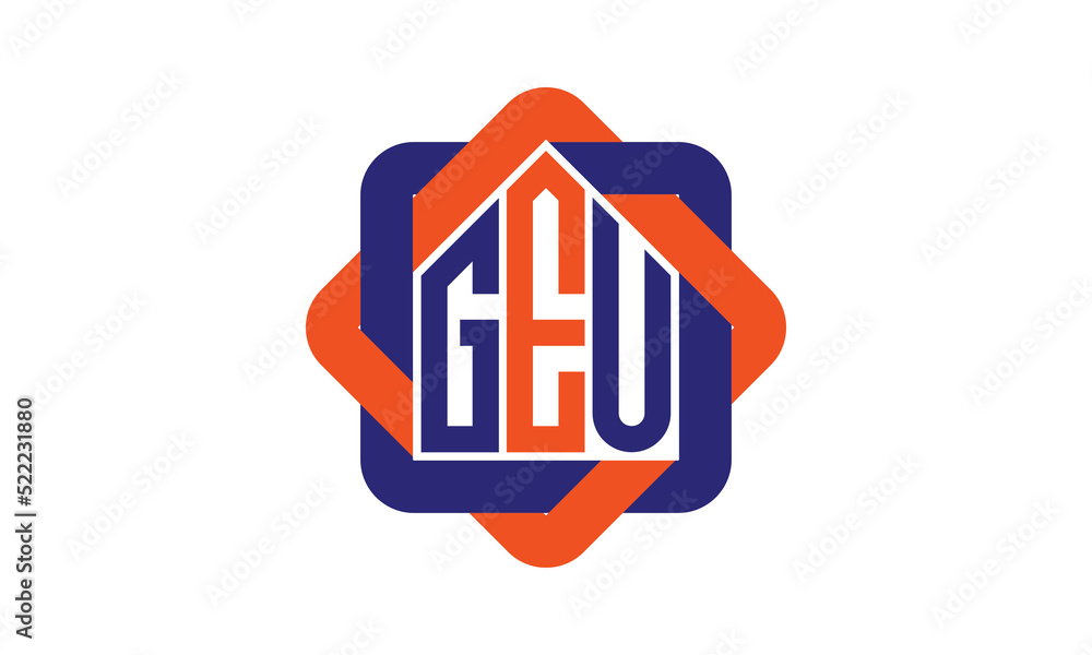 GEU three letter real estate logo with home icon logo design vector ...