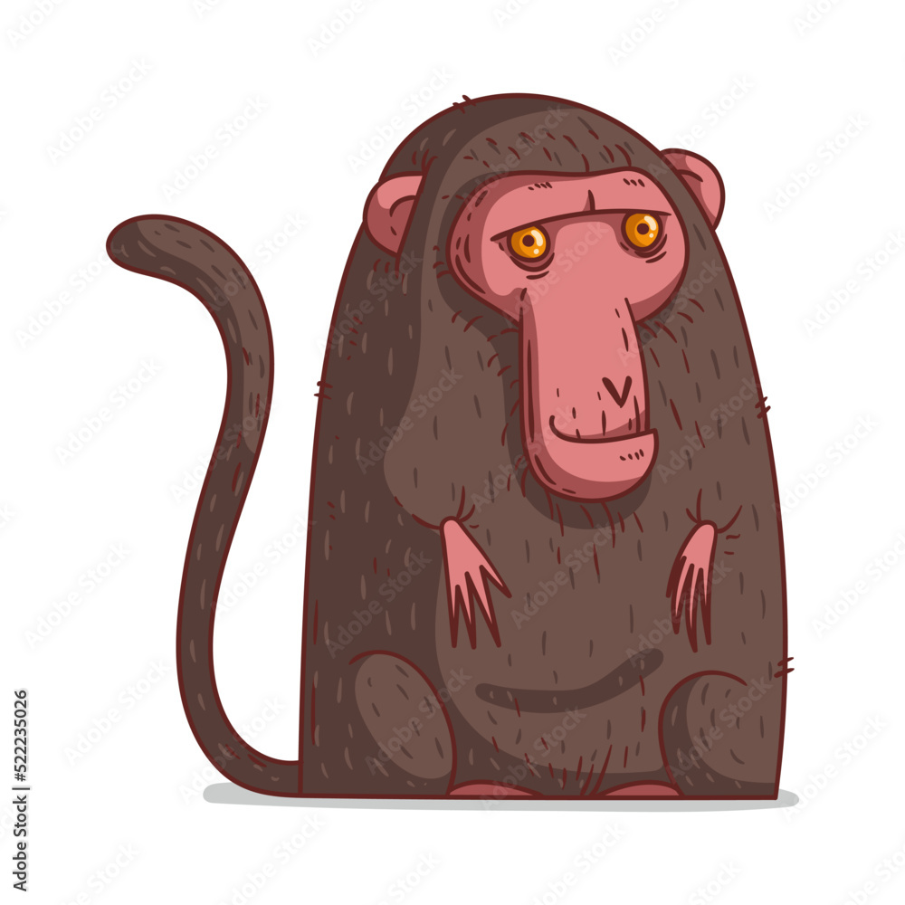 A Monkey, isolated vector kids illustration. Cute cartoon picture of a ...