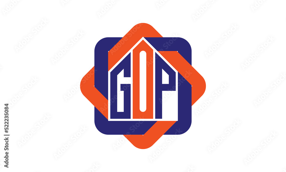 GOP three letter real estate logo with home icon logo design vector ...