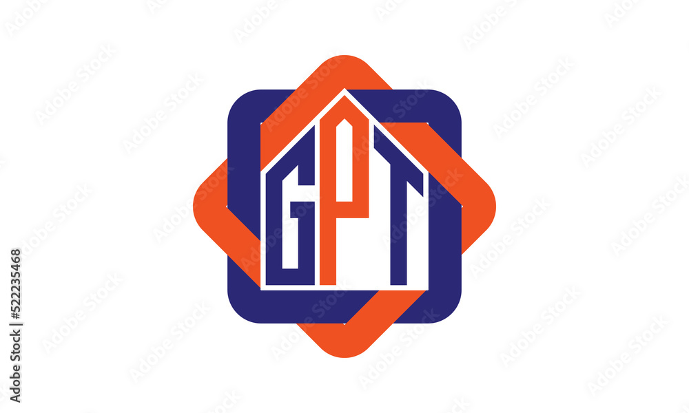 GPT three letter real estate logo with home icon logo design vector ...