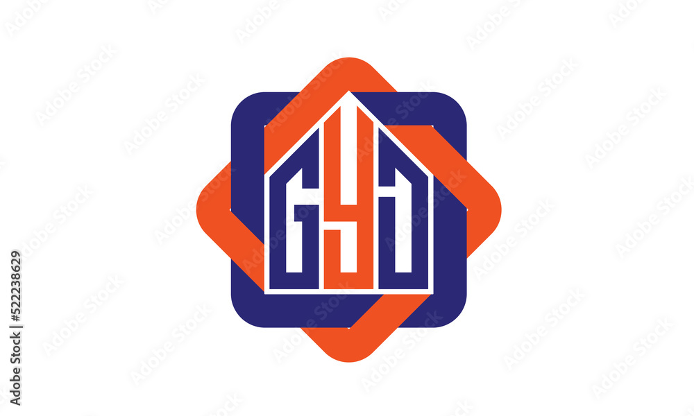 GYD three letter real estate logo with home icon logo design vector ...