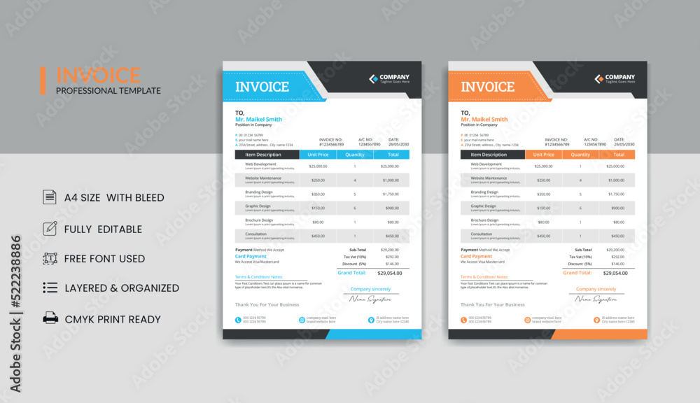 Modern business invoice bill template Premium Vector Stock Vector ...