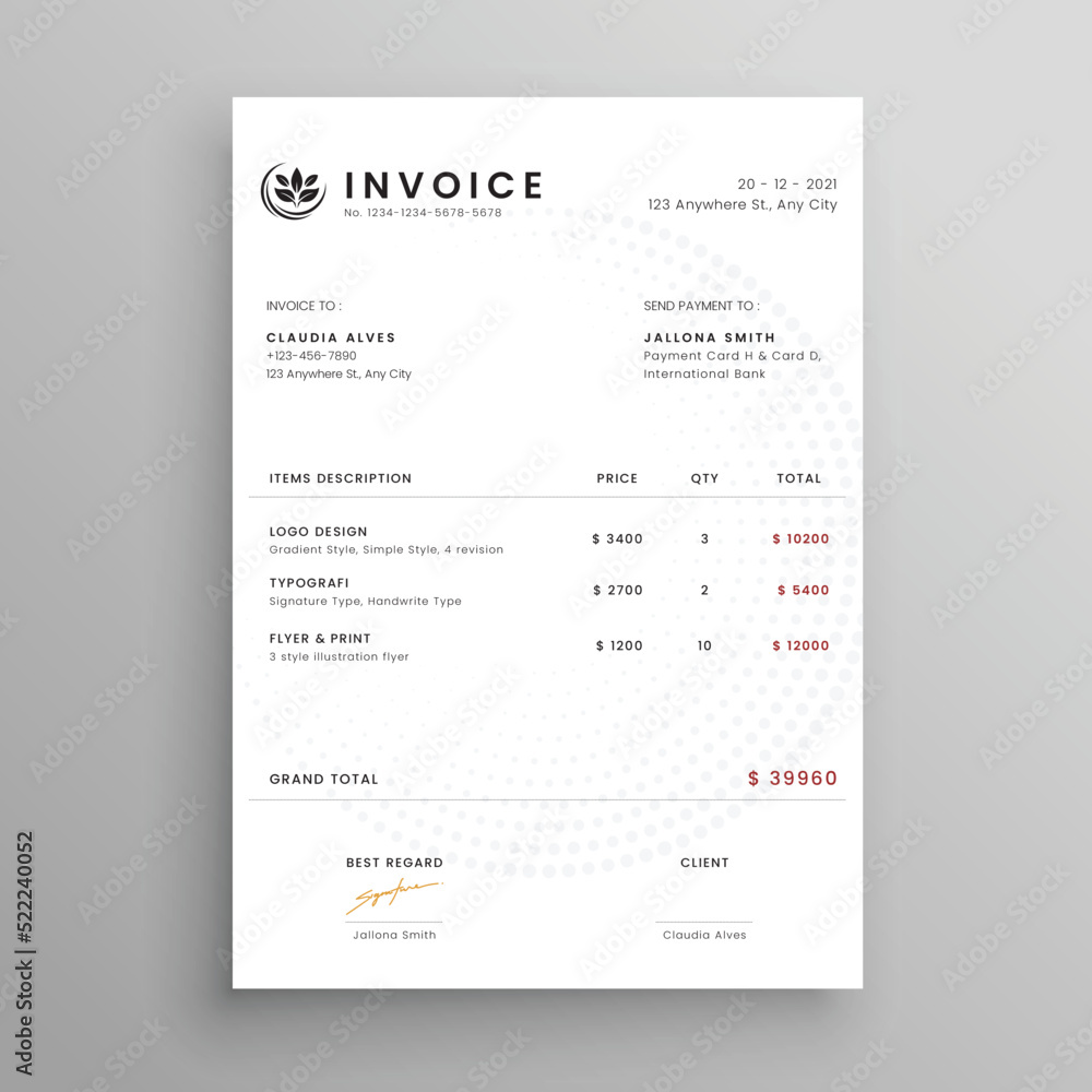 Business invoice design form template. Invoicing quotes, money bills or ...