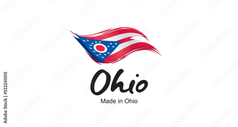 Made in Ohio USA new handwritten flag ribbon typography lettering logo ...