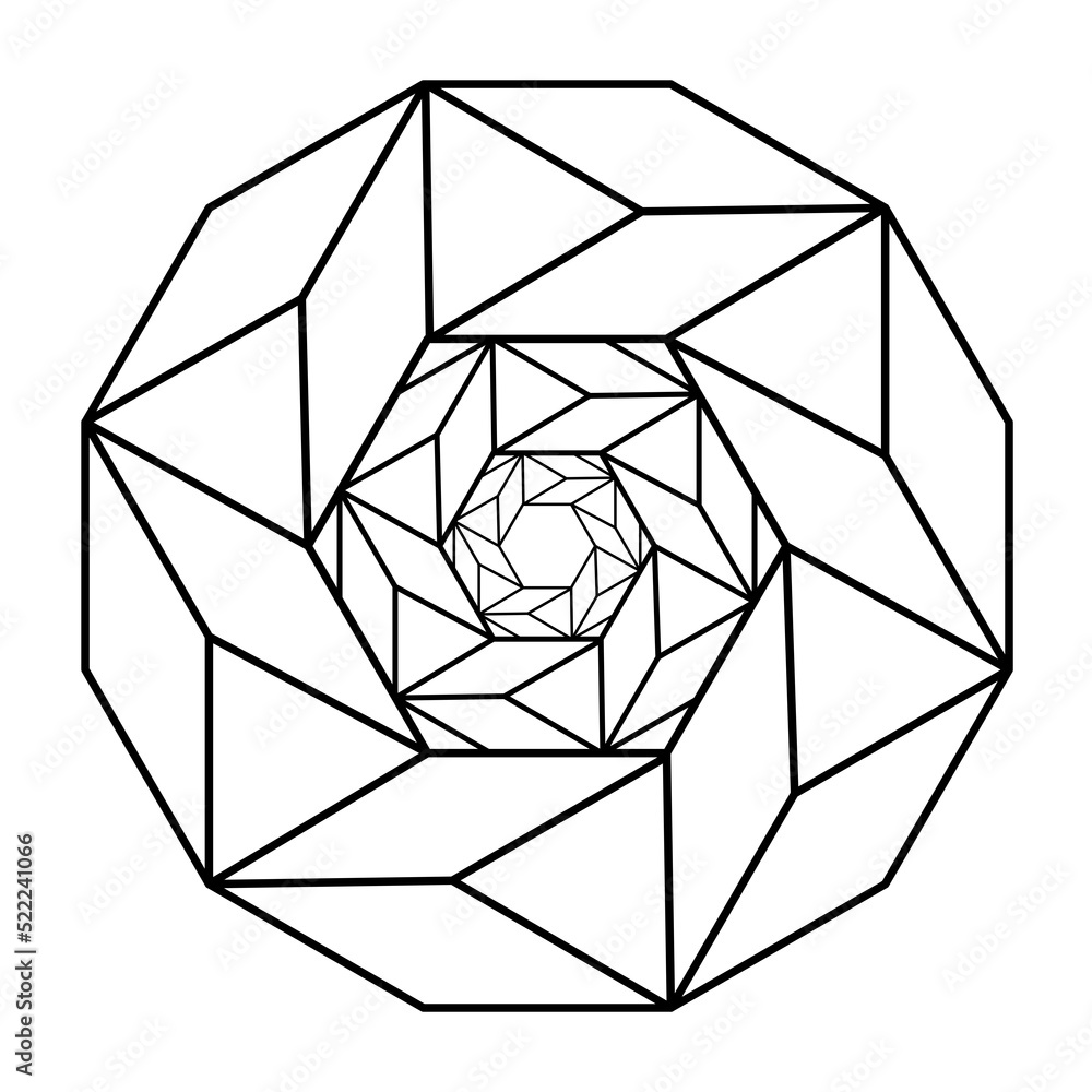 Triangular prism shape pattern in diminishing size inside a dodecagon ...