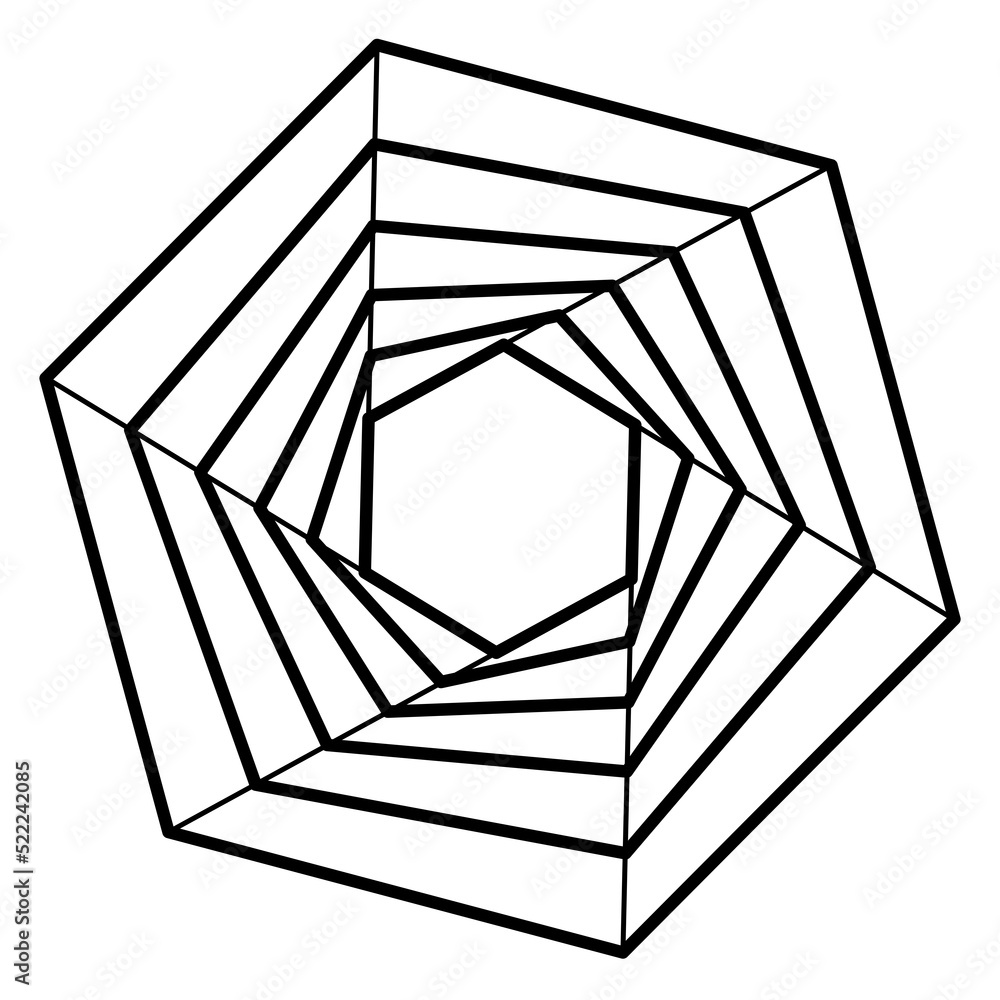 Simple hexagon spiral web geometric outline pattern in black colour ...