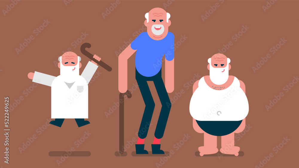 Old man standing and walking with sticks. Elderly man cartoon character ...