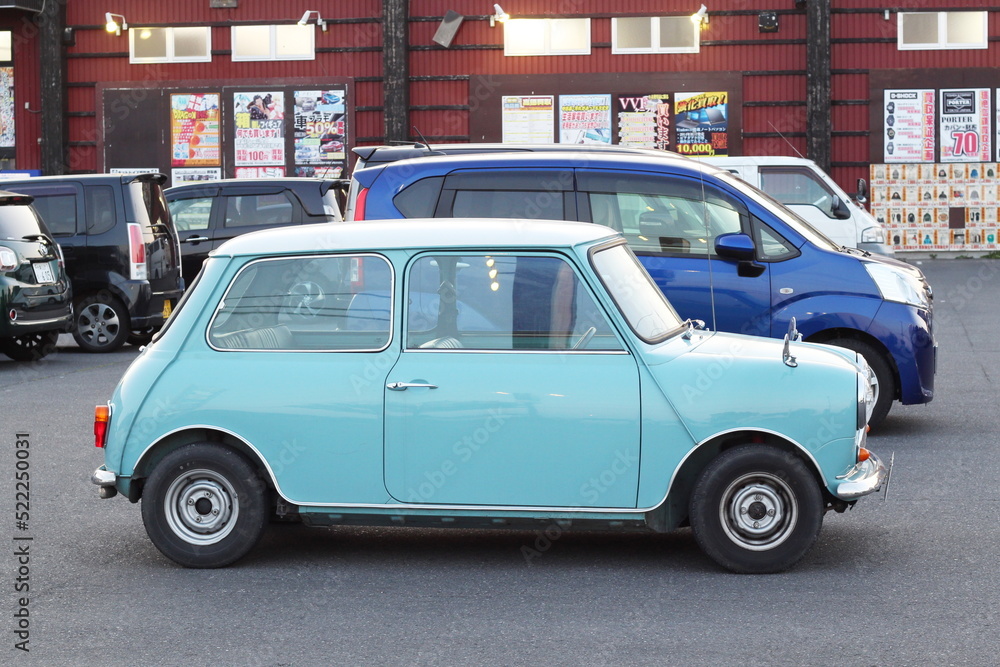 CHIBA, JAPAN - May 11, 2019: A vintage Morris Mini Cooper in a car park ...
