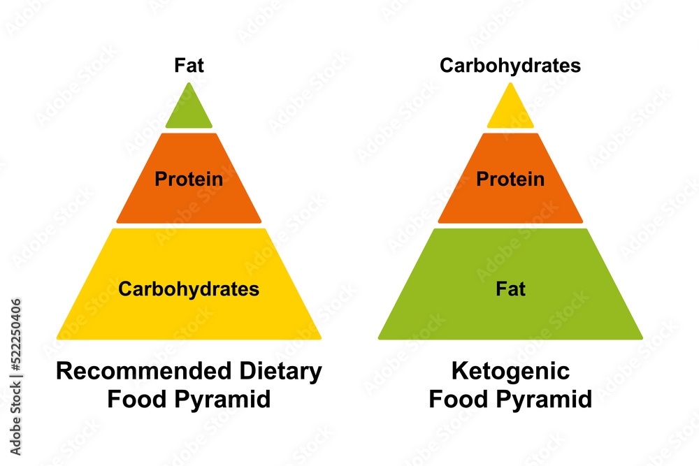 Recommended dietary food pyramid and ketogenic food pyramid. Simplified ...
