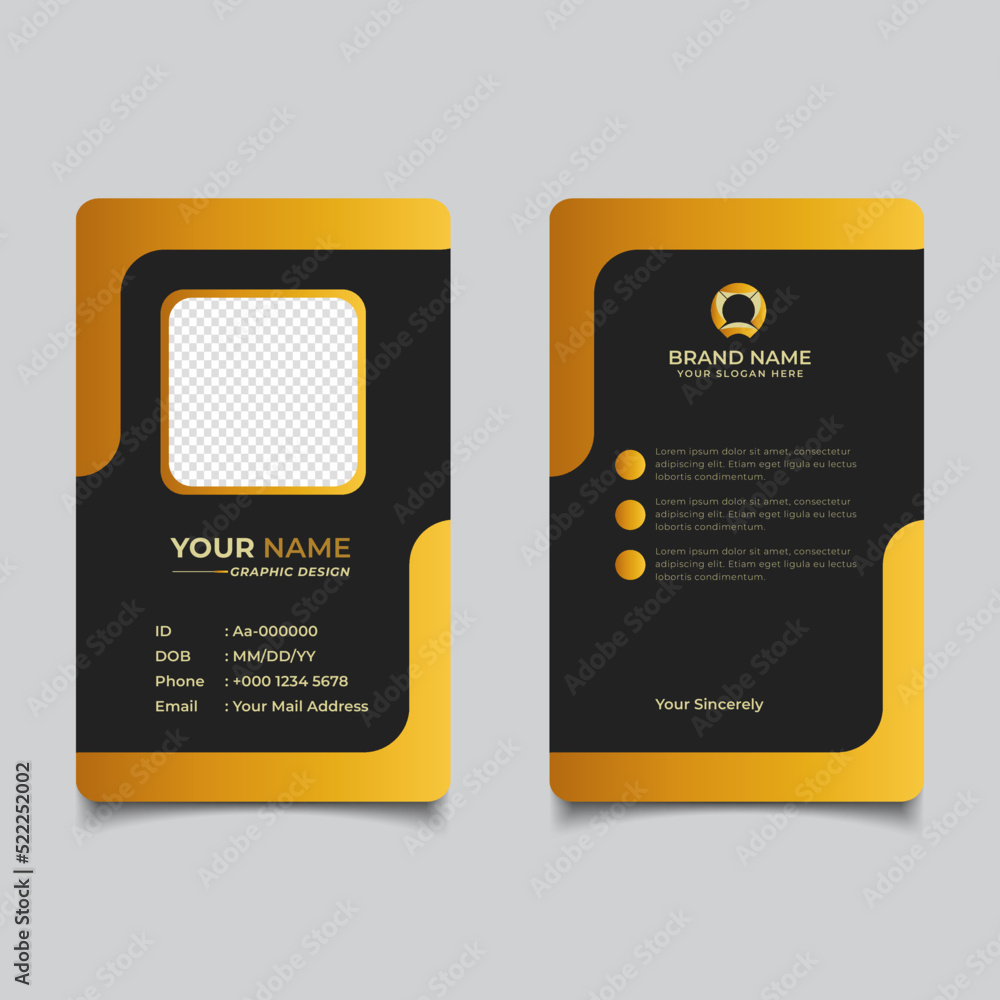 Simple Clean Gold Yellow Id Card Design, Professional Identity Card ...