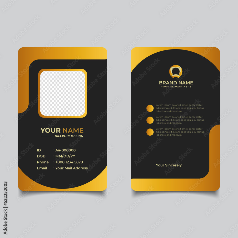Simple Clean Gold Yellow Id Card Design, Professional Identity Card ...