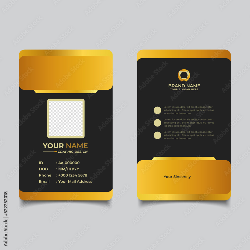 Simple Clean Gold Yellow Id Card Design, Professional Identity Card ...