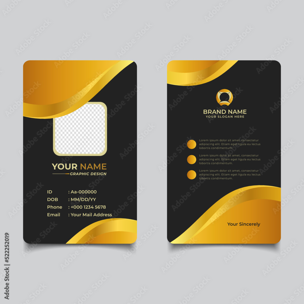 Simple Clean Gold Yellow Id Card Design, Professional Identity Card ...