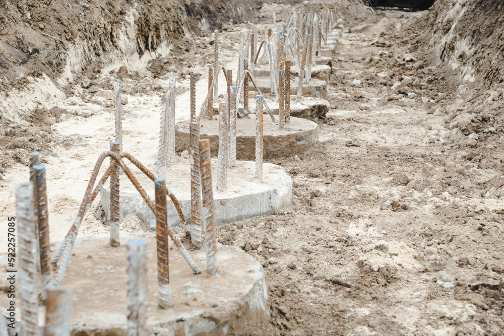 Pile foundation after completed. Before pile cap pile heads. Reinforced ...