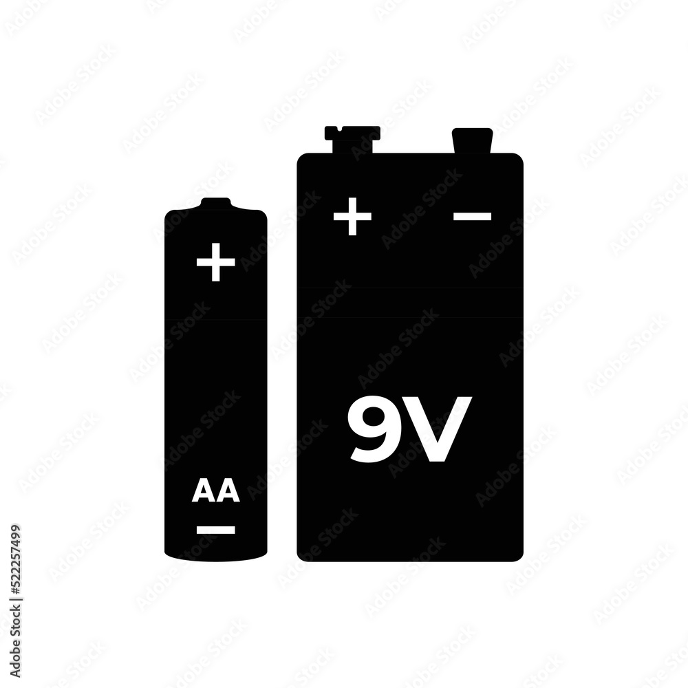 Battery AA and 9 Volts Silhouette. Black and White Icon Design Elements ...