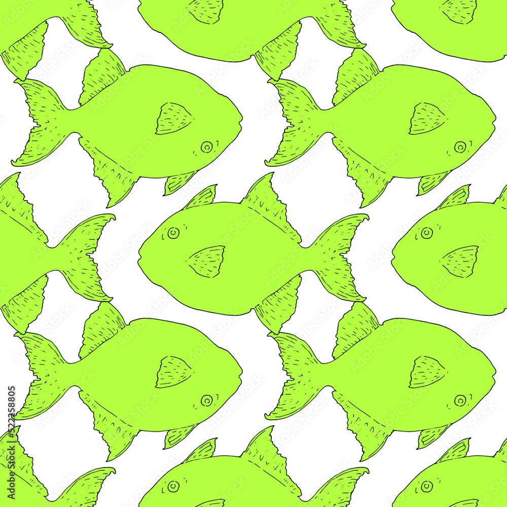 pattern of fish elements Greg triggerfish outline black light green ...