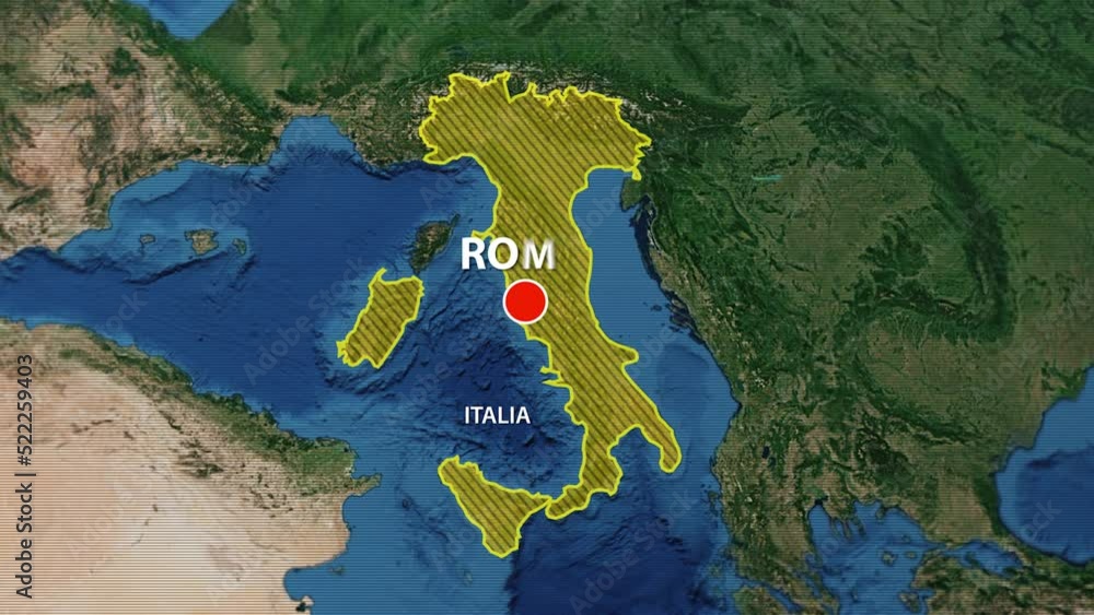 Designation of the borders of Italia on the map and the mark of the ...