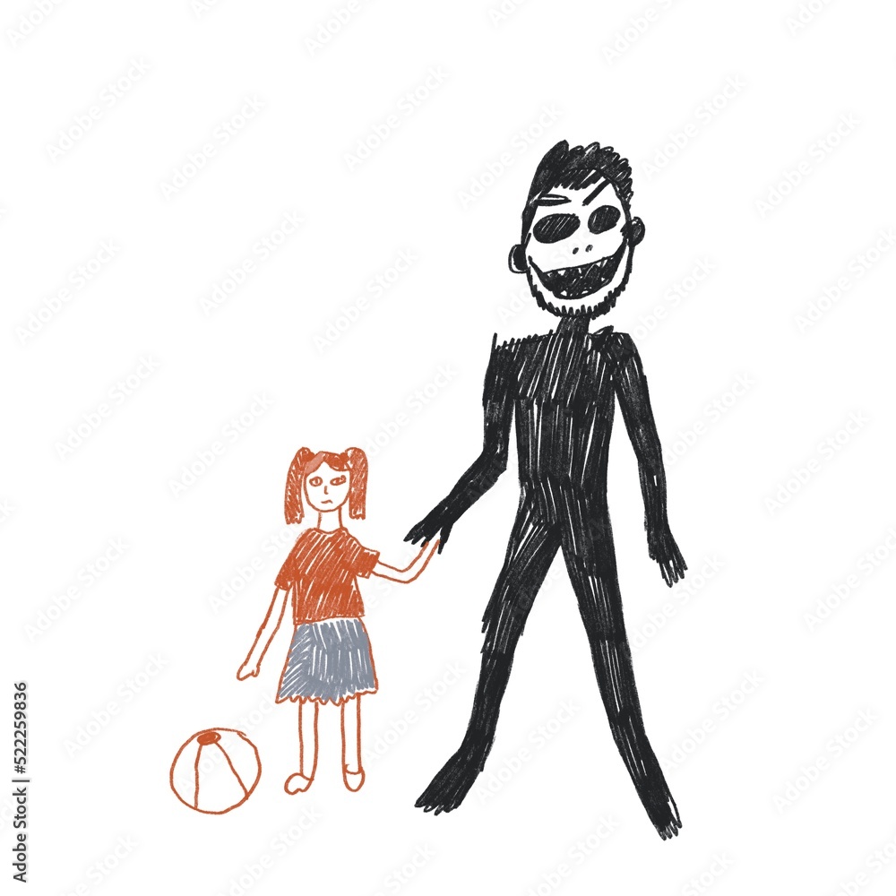 children's freehand drawing horror, drawing of a child with trauma ...