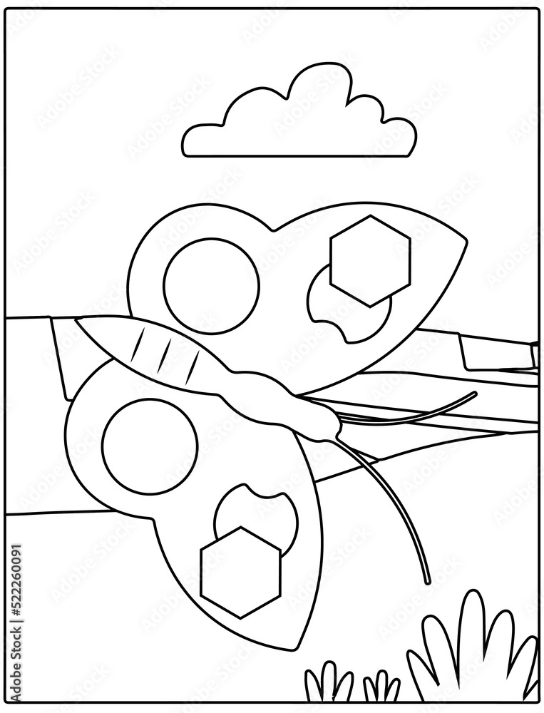 Black and white cartoon butterfly character coloring page for kids ...