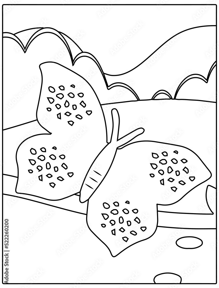 Black and white cartoon butterfly character coloring page for kids ...