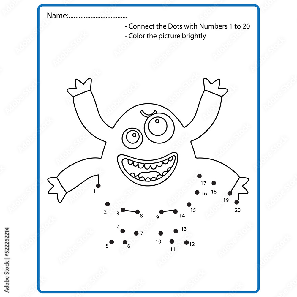 Connect the dots and draw a cute alien character,Dot to dot educational ...