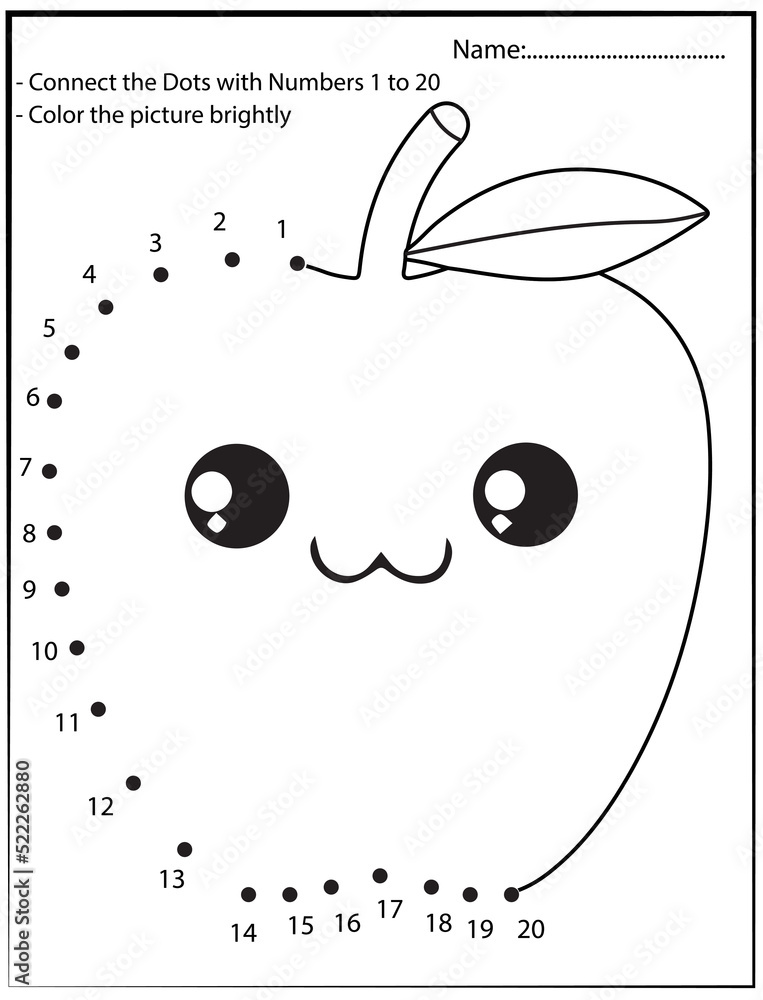 Kawaii food Connect the dots. Math game. Kids activity Stock Vector ...