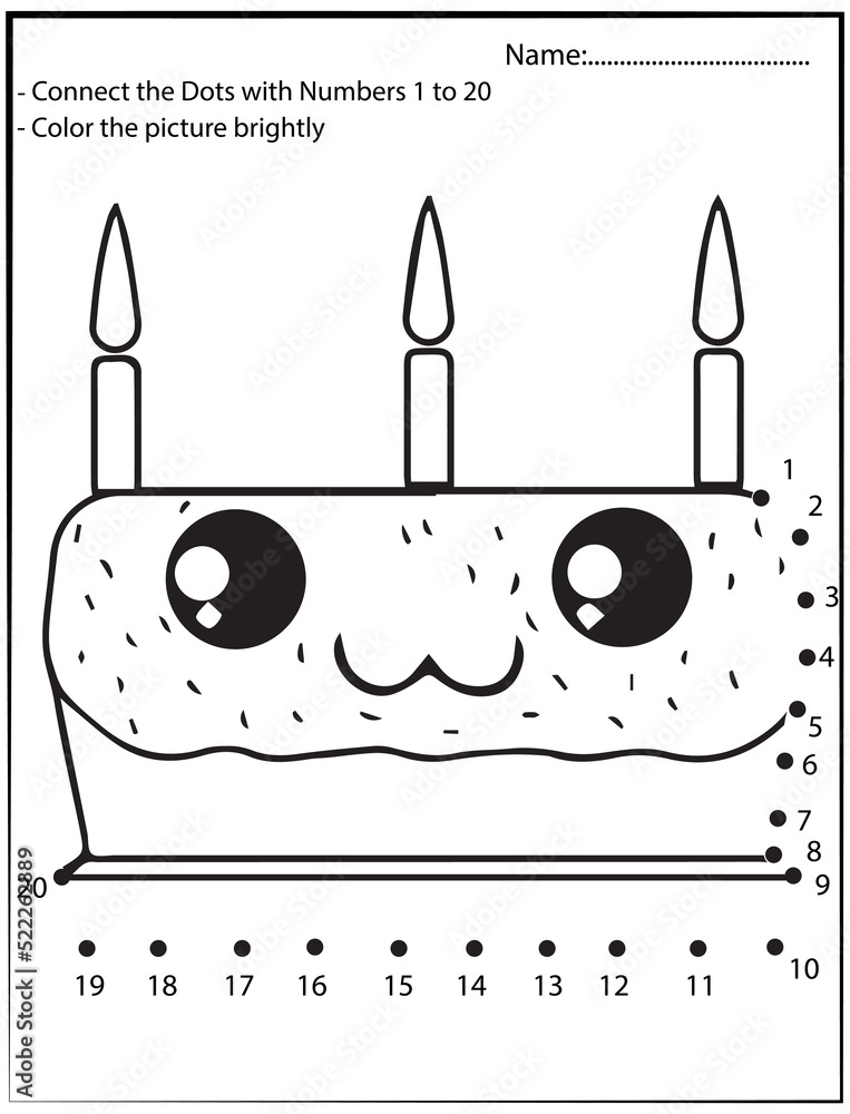 Kawaii food Connect the dots. Math game. Kids activity Stock Vector ...