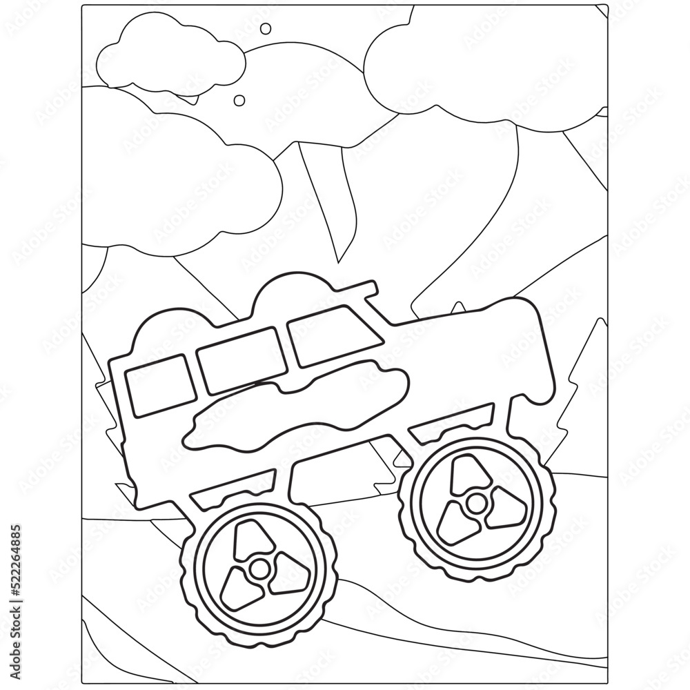 Monster truck outline design for coloring page, Off Road Vehicle Stock ...