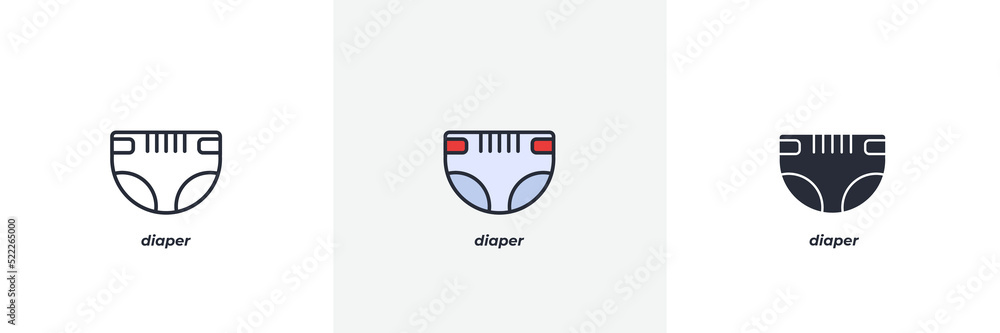 diaper icon. Line, solid and filled outline colorful version, outline ...