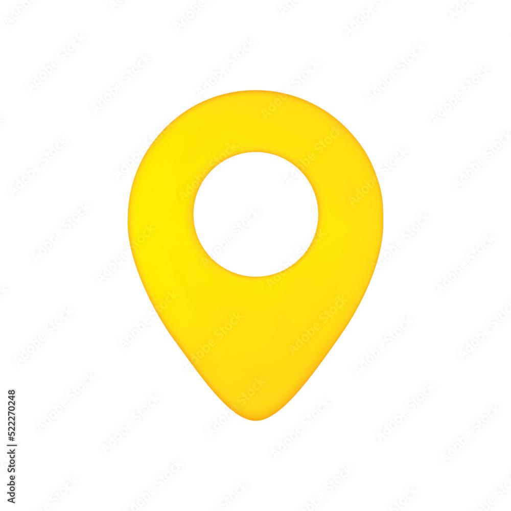 3D render yellow map pointer isolated on white background vector ...
