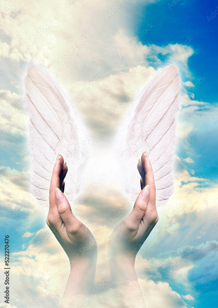 Poster hands with two angel wings and light like guardian angel ...