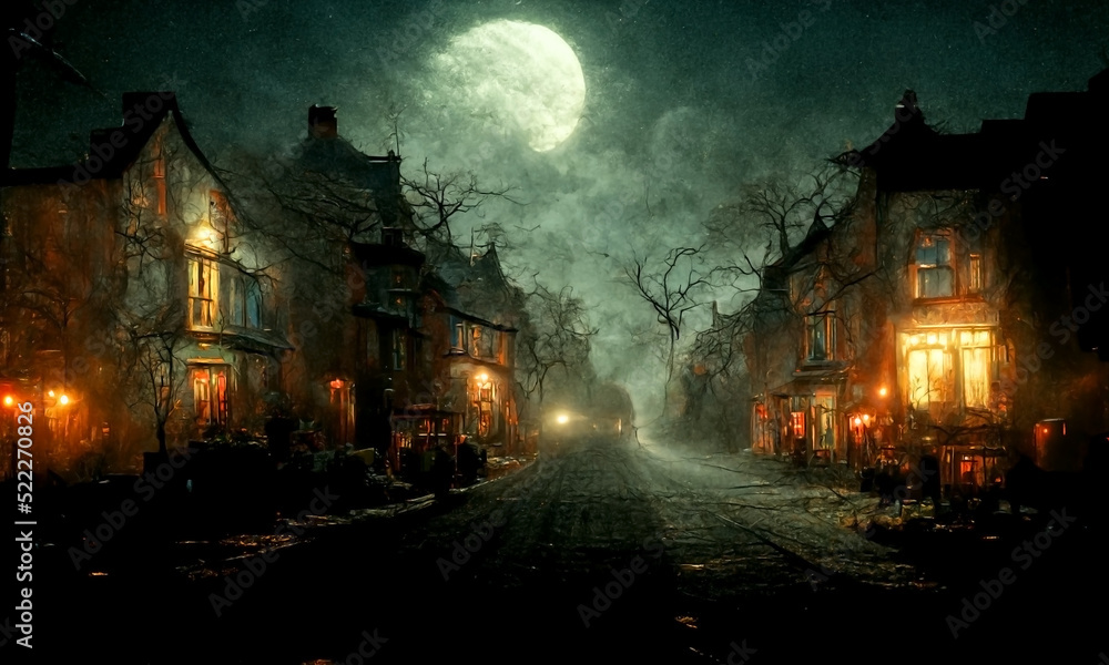 3D illustration of a Halloween concept background of a castle and ...