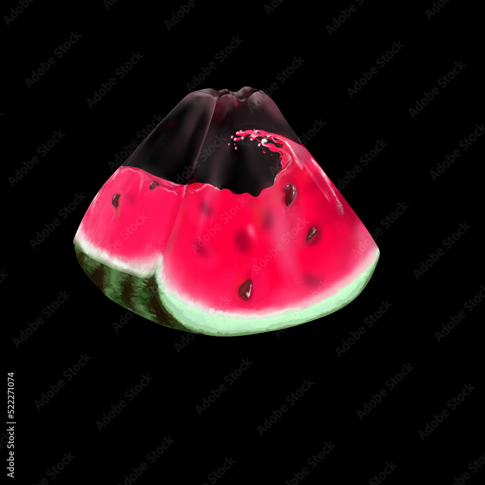 Illustration of a juicy piece of watermelon. The concept of a glass ...