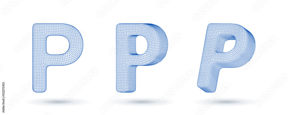 Letter p wireframe high polygonal outline low poly style vector ...